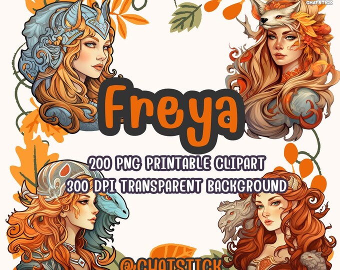 Watercolor Goddess Freya Clipart Png Bundle, Norse Mythology Clipart ...