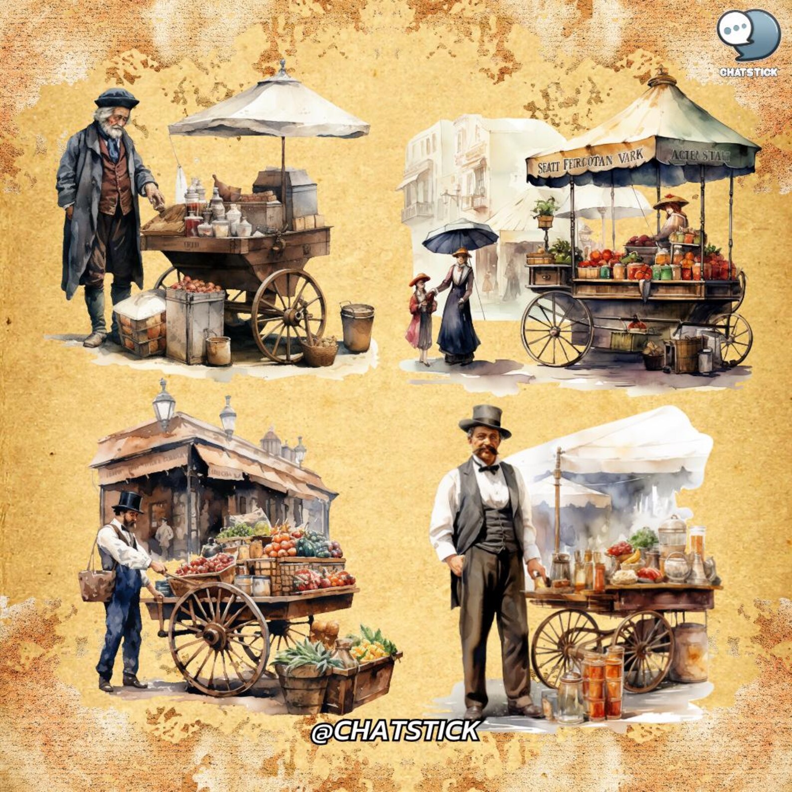 Victorian Street Vendors Clipart Pack - 160 PNG Printable Digital ...
