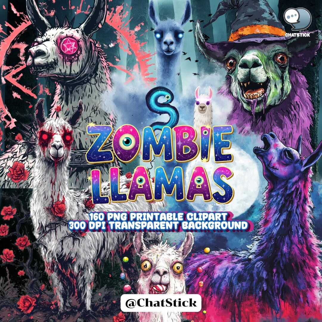 Zombie Llama Cliparts 160 PNG Printables | Halloween Digital Download ...
