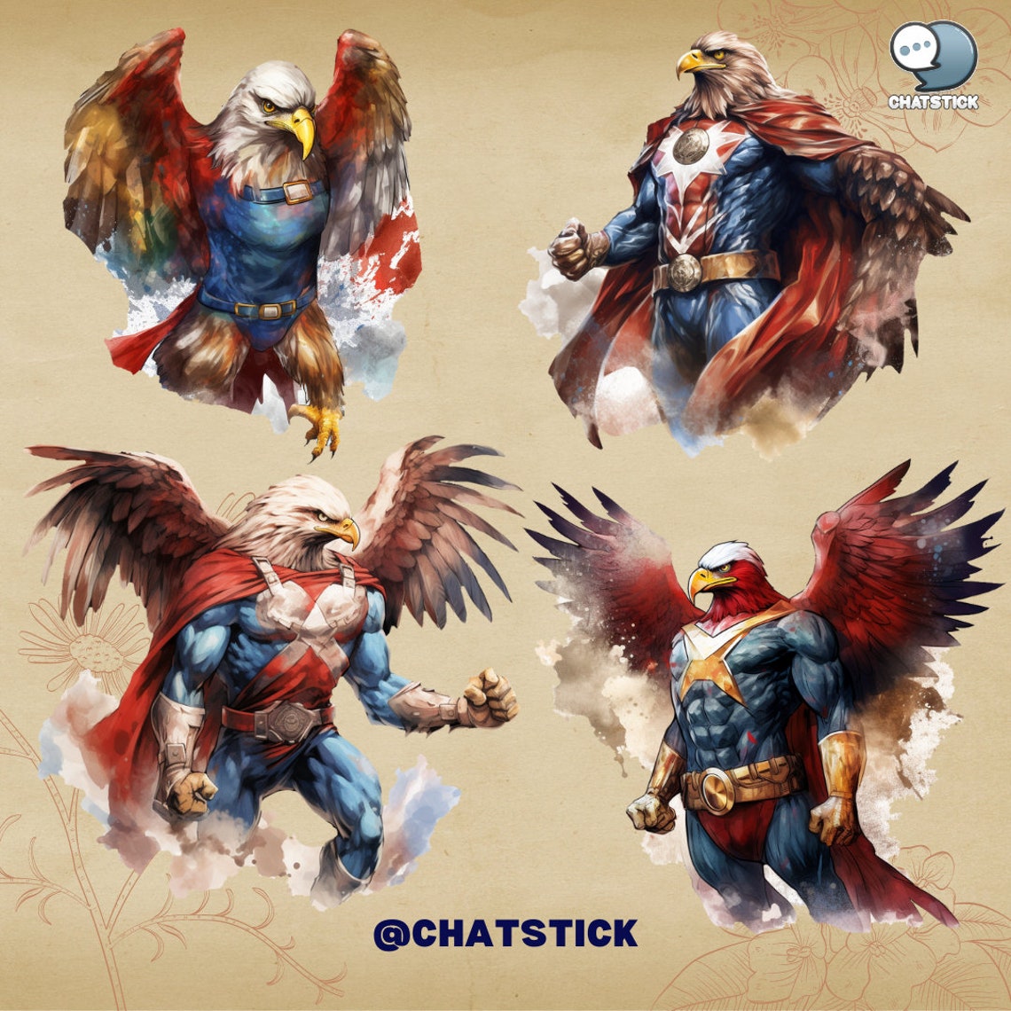 Watercolor Mega Pack of Victorian Vintage Eagle Superhero Clipart 200 ...