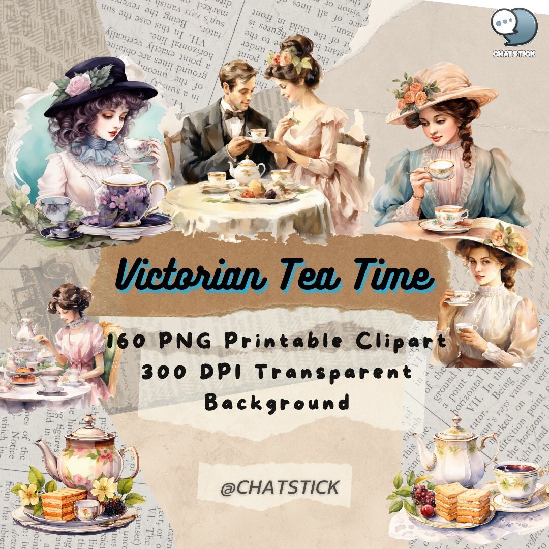 Victorian Tea Time Watercolor Clipart Mega Pack - 160 PNG, 300 DPI ...