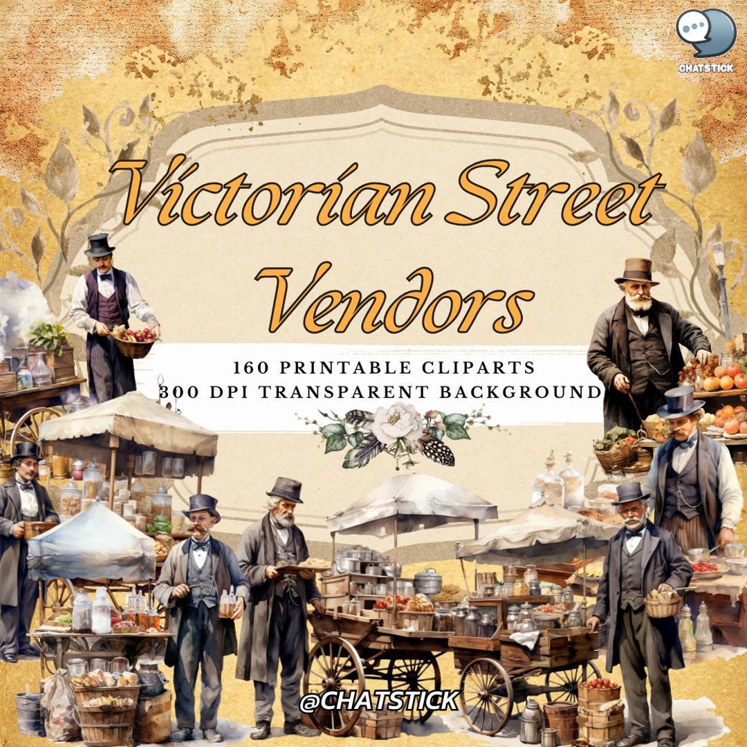 Victorian Street Vendors Clipart Pack - 160 PNG Printable Digital ...