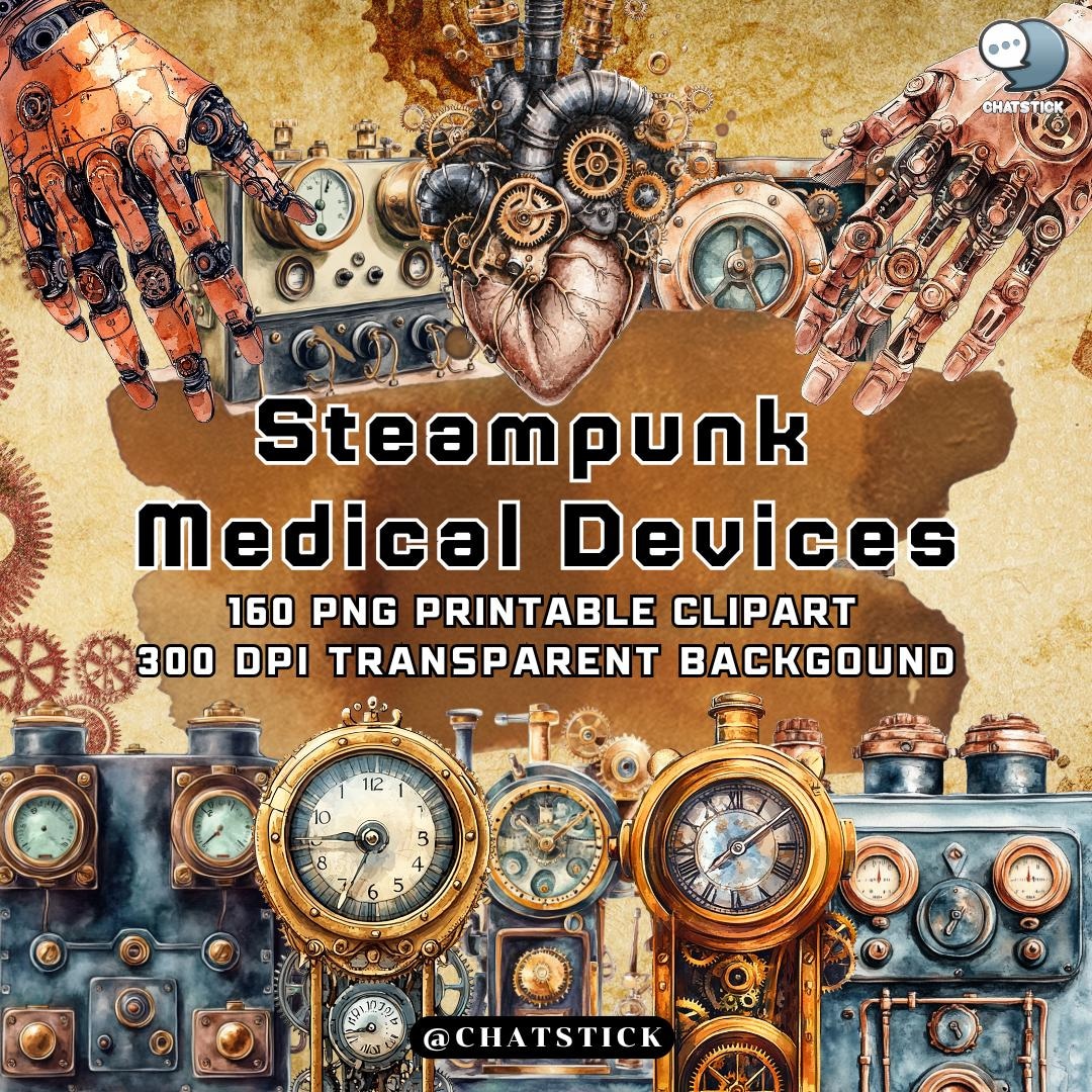 Steampunk Medical Devices Clipart Pack - 160 Vintage Tools in 300 DPI ...