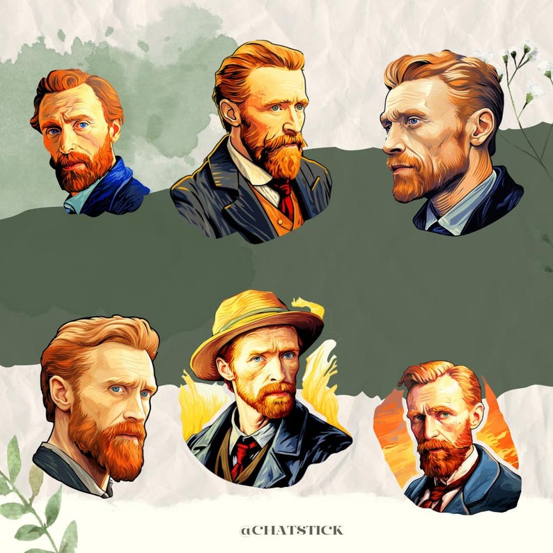 Vincent Van Gogh Digital Stickers Pack - 144 PNG Cliparts for Printable ...