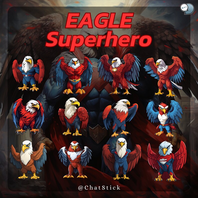 Eagle Superhero Digital Stickers 100-pack, High-res Clipart in PNG, JPG ...