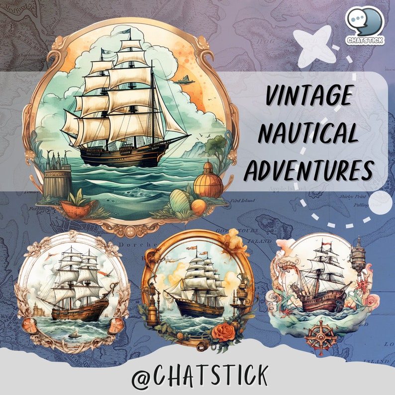 Victorian Vintage Nautical Adventures: 150 Watercolor Clipart Mega Pack ...