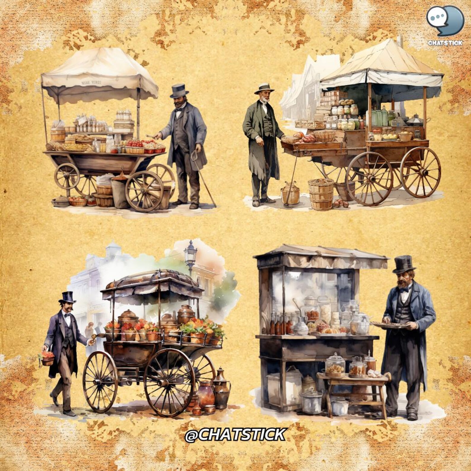 Victorian Street Vendors Clipart Pack - 160 PNG Printable Digital ...