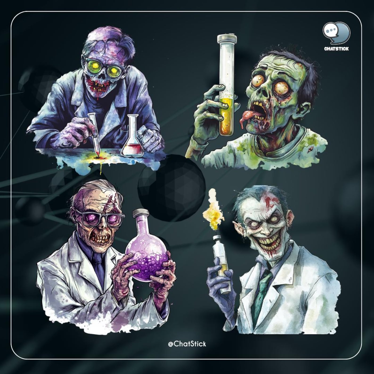 160 Zombie Scientist Clipart Bundle – Undead Lab Coat Characters ...