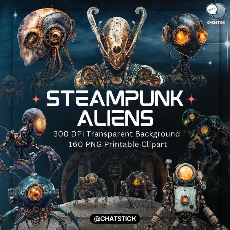 Steampunk Aliens Clipart - 160 Sci-fi Steam-powered Extraterrestrials ...