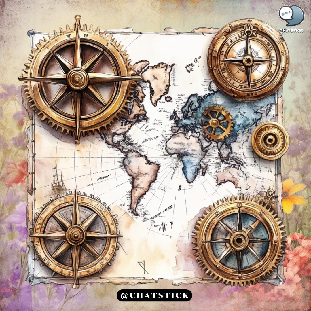 Steampunk Nautical Gear Cliparts - 160 Pngs of Compass, Telescope & Map ...