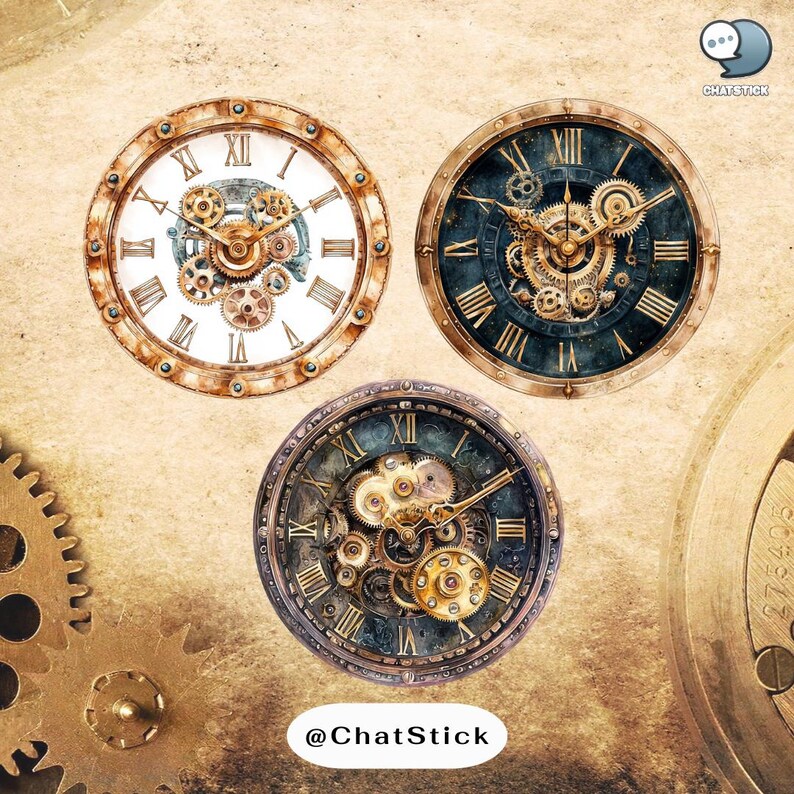 Steampunk Clocks & Timepieces Clipart - 160 Intricate Mechanical Clock ...