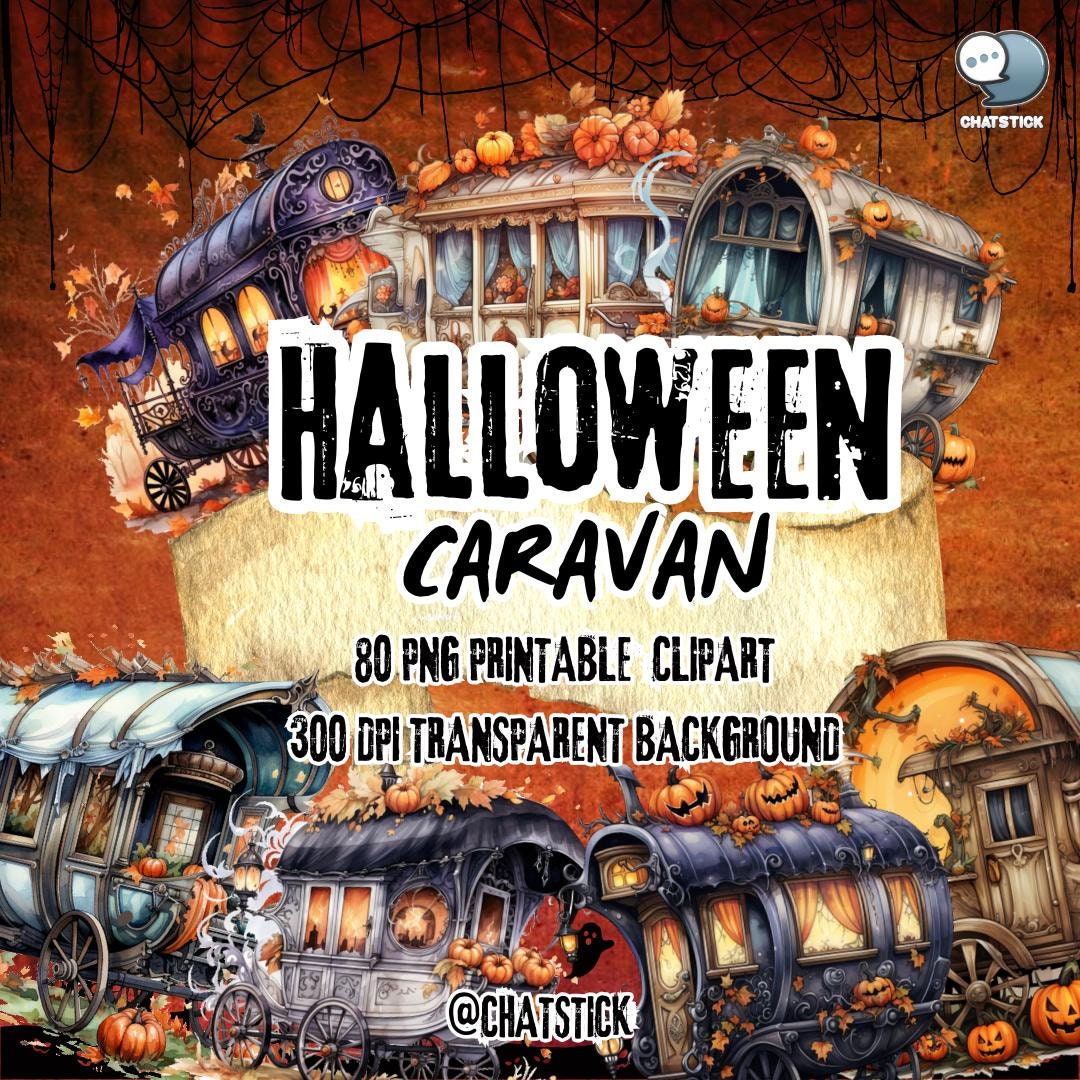 80 Halloween Caravan Digital Clipart Pack – 80 Spooky Printable Pngs ...