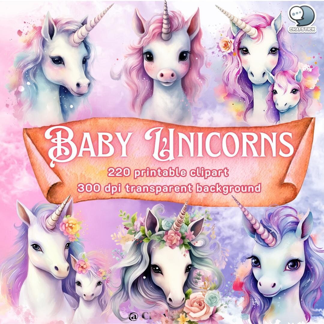 220 Watercolor Baby Unicorn Clipart Bundle Watercolor Rainbow Unicorn ...