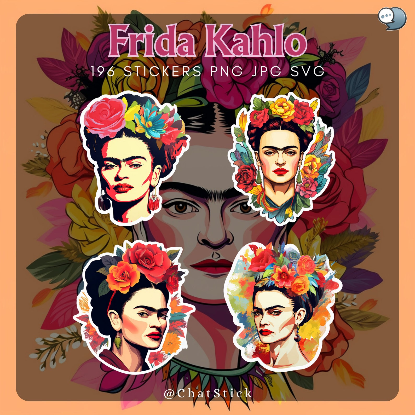 Frida Kahlo Inspired Digital Sticker Clipart Mega Pack | 196 Unique ...