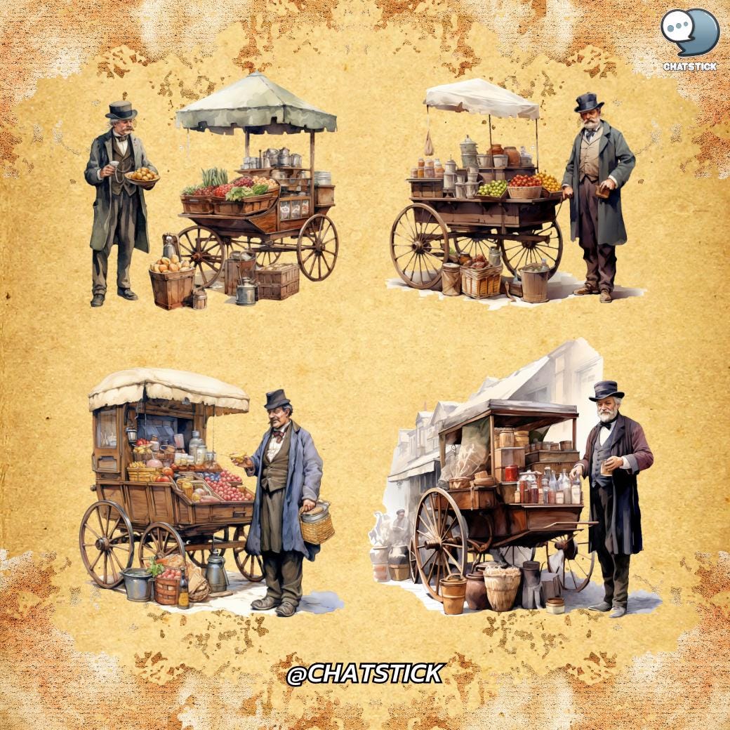 Victorian Street Vendors Clipart Pack - 160 PNG Printable Digital ...