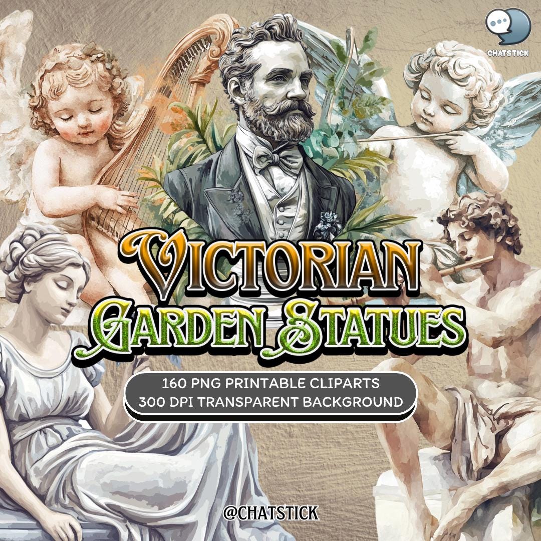 Victorian Garden Statues Clipart - 160 PNG Watercolor Antique Statues ...