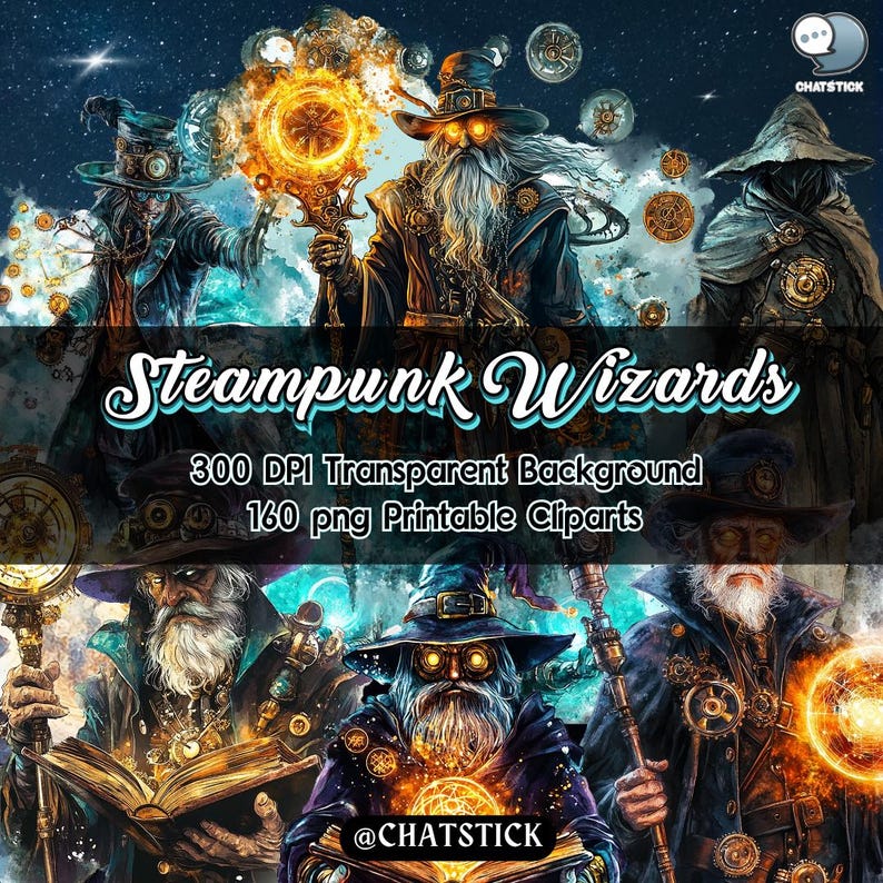 Steampunk Wizards Clipart - 160 Magical Steam-powered Wizards With ...