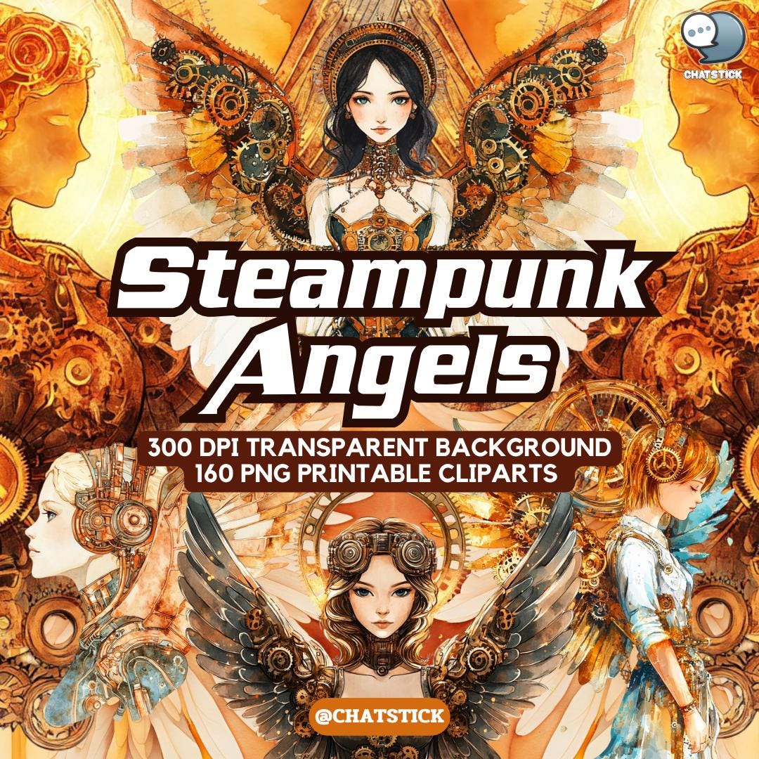 Steampunk Angel Cliparts - Fantasy Mechanical Winged Angels - 160 High ...