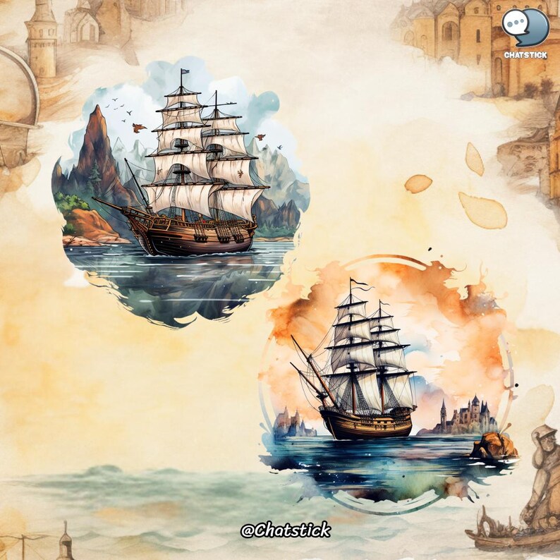 150 Historic Exploration Cliparts - Victorian Adventure, Vintage Ships ...