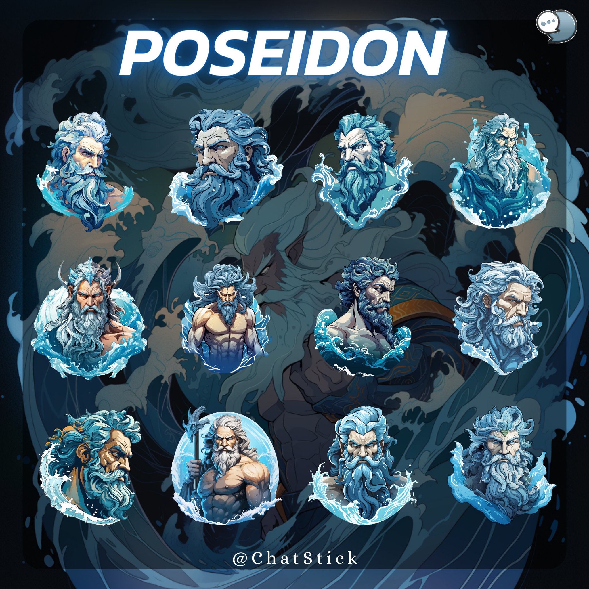 Poseidon Digital Sticker Clipart Mega Pack - 160 PNG Printable Cliparts ...