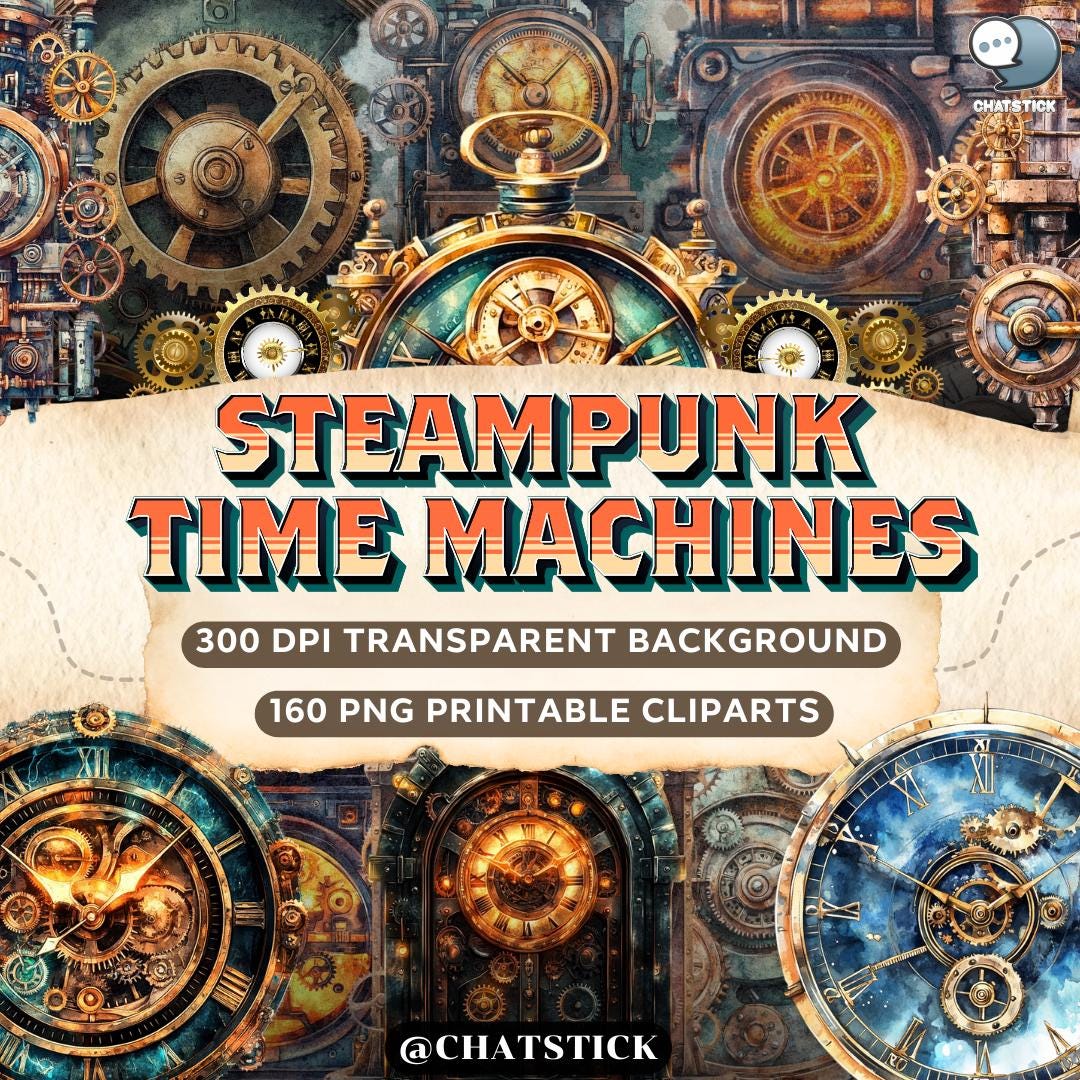 Steampunk Time Machine Cliparts - 160 Time-travel Devices Pngs, 300 DPI ...