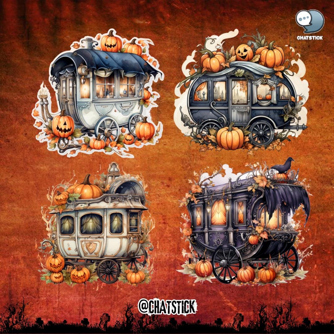 80 Halloween Caravan Digital Clipart Pack – 80 Spooky Printable Pngs ...