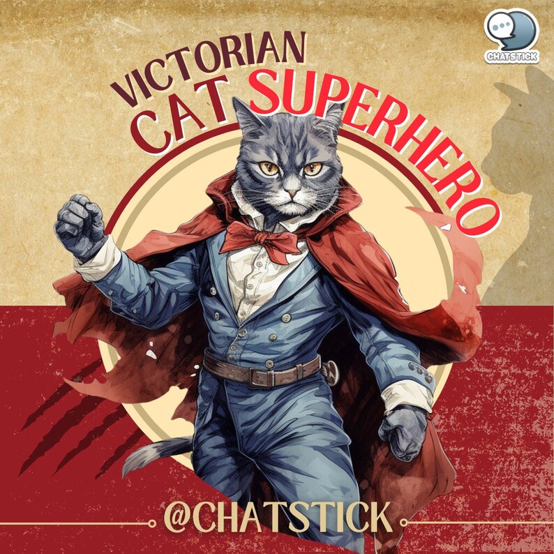 150 Victorian Cat Superhero Theme Digital Clipart Watercolor Mega Pack ...