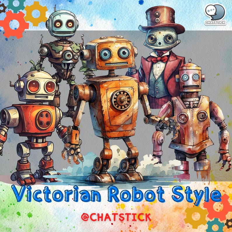 140 Victorian Robot Style Digital Clipart Pack - Steampunk-inspired PNG ...