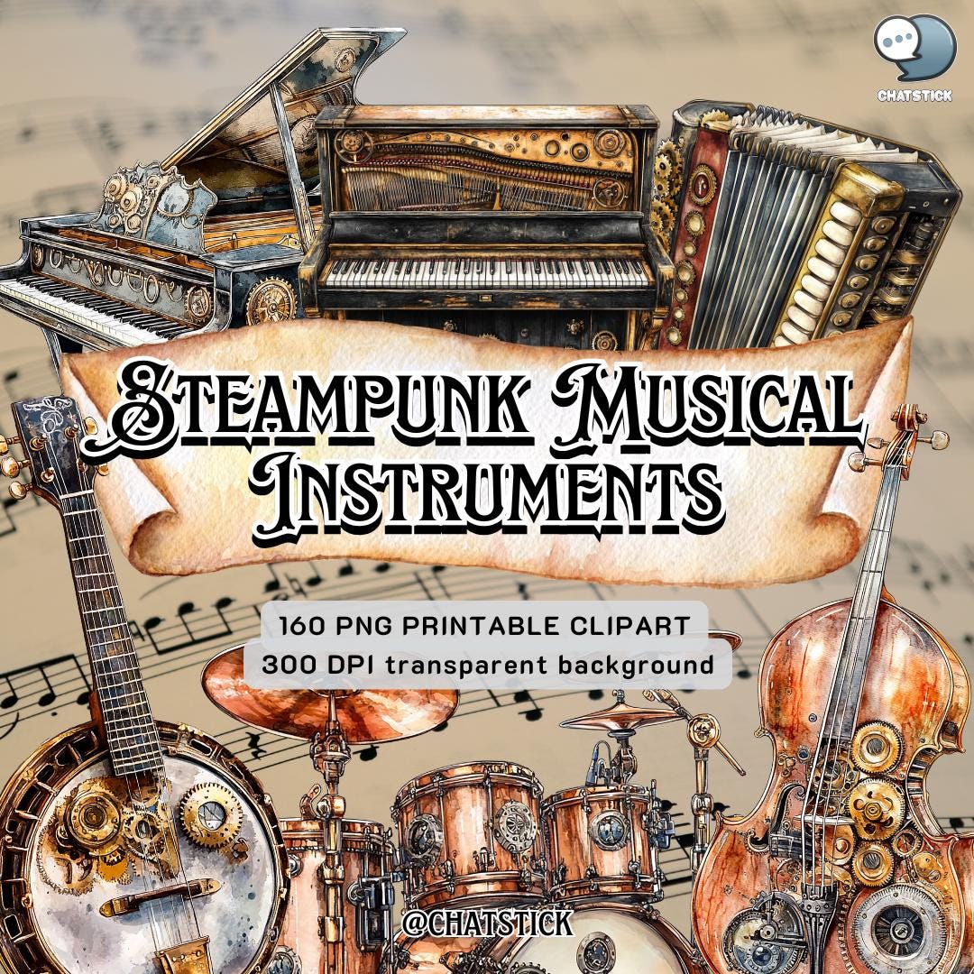 Steampunk Musical Instruments Clipart | Vintage 160 Pngs With Gears ...