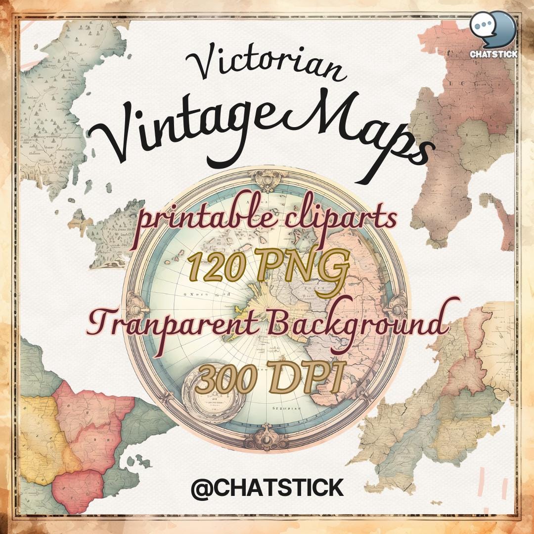 120 Vintage Map Clipart Pack - Printable Pngs | 3200x3200px, 300 DPI ...