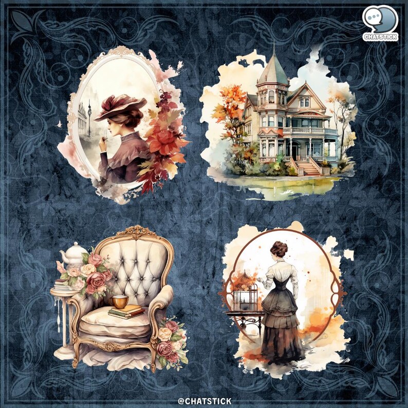 Victorian Vignettes: 180 PNG Cliparts of Small, Detailed Scenes of ...