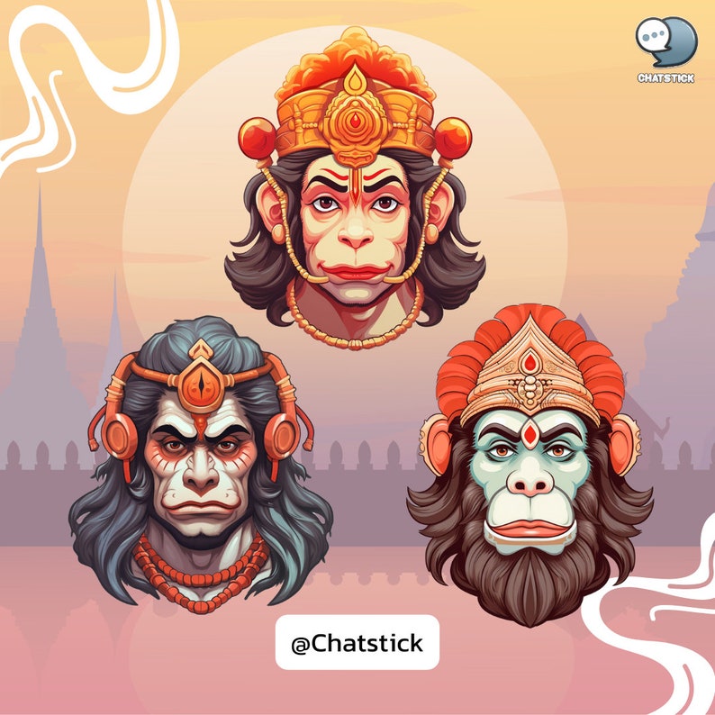 Hanuman Hindu Mythology Digital Sticker Pack - 160 PNG Printable ...