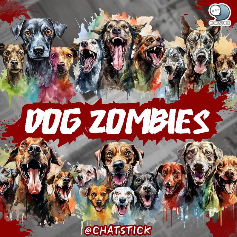 Dog Zombies Watercolor Clipart Mega Pack - 180 PNG, 3200x3200 ...