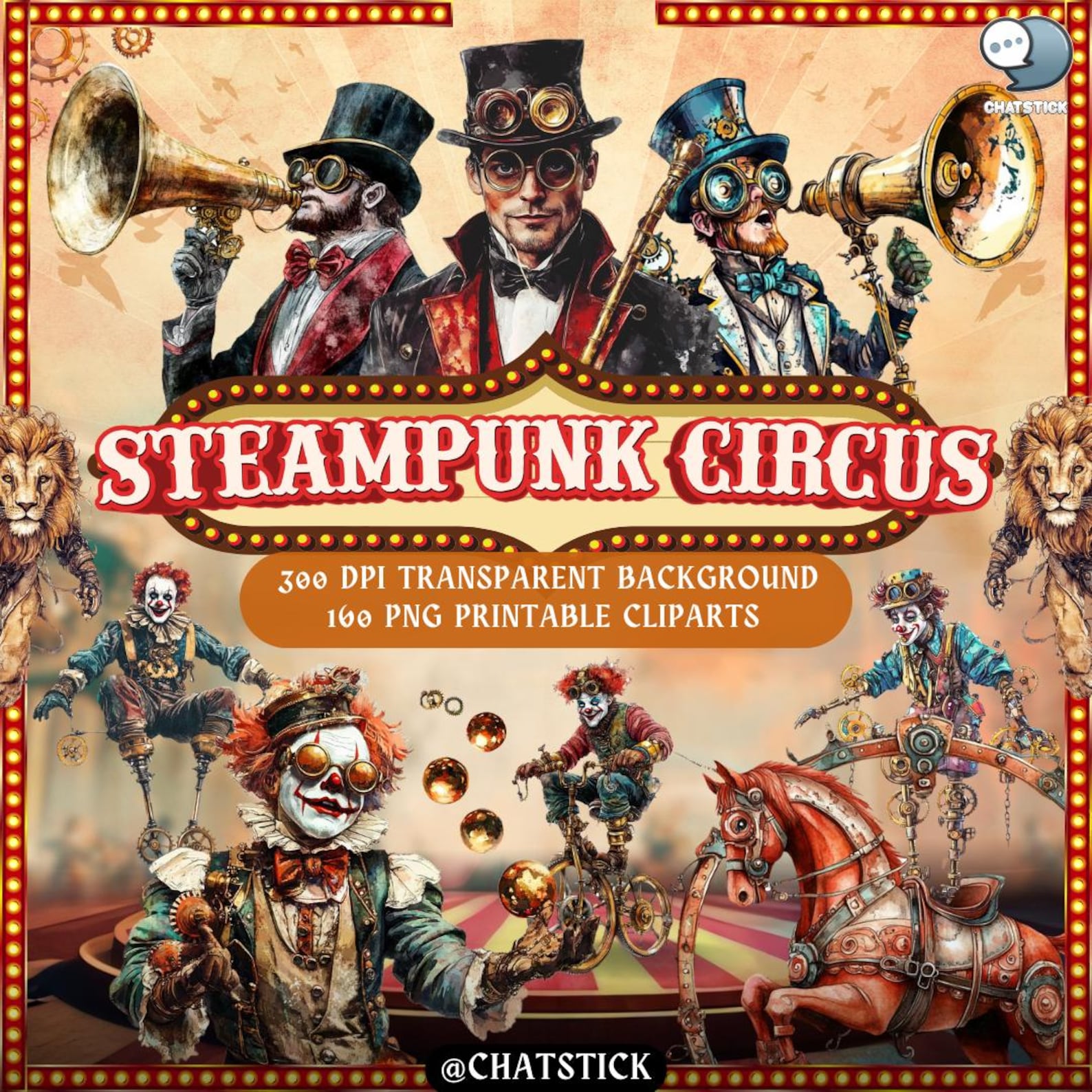 Steampunk Circus Clipart Bundle - 160 High-resolution Pngs of ...