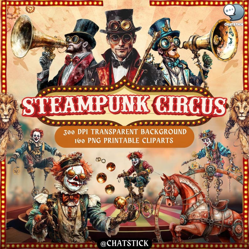 Steampunk Circus Clipart Bundle - 160 High-resolution Pngs of ...