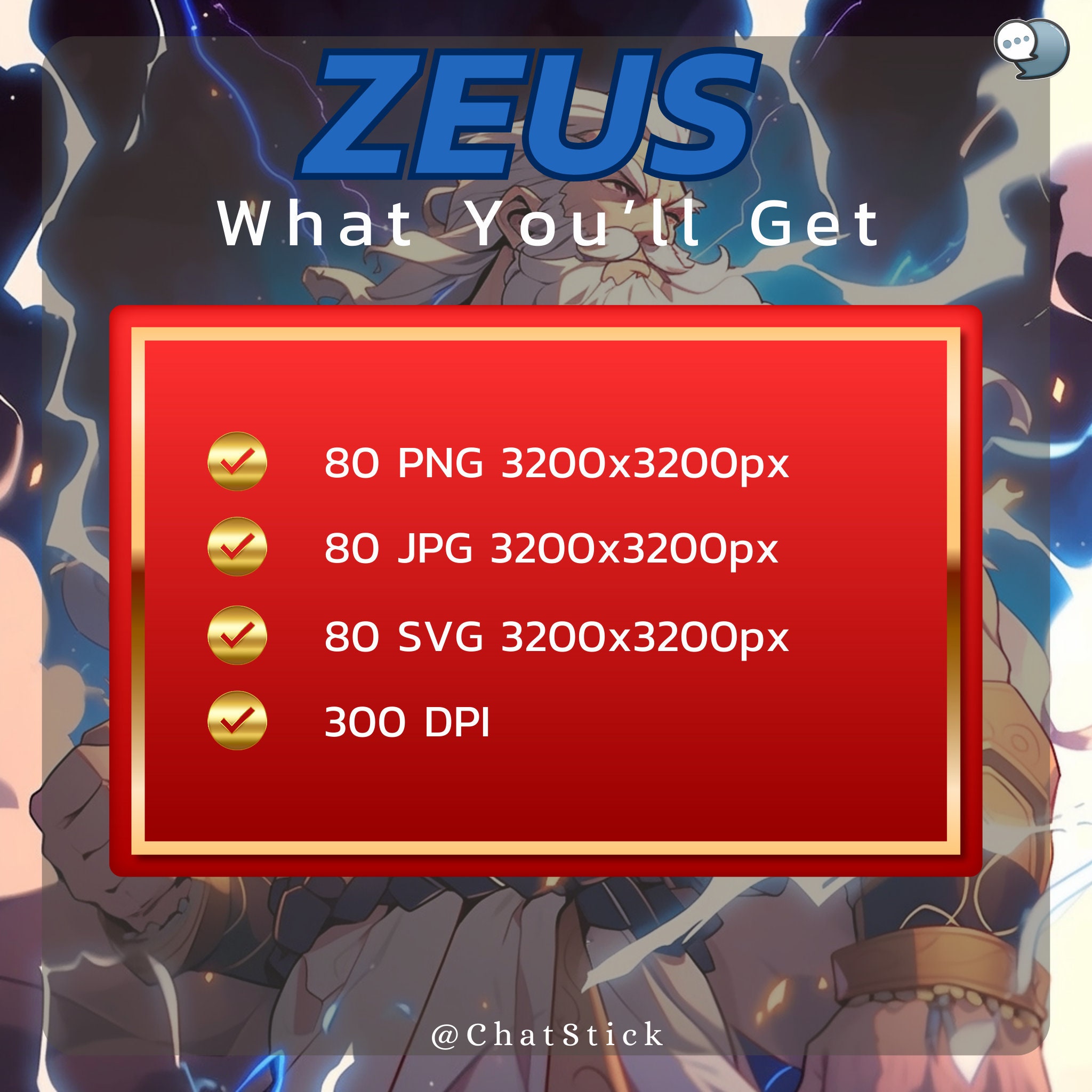 Zeus Sticker Greek Mythology Pack: 80 Digital Clipart - Lightning God ...