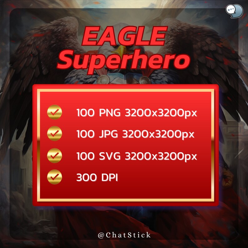 Eagle Superhero Digital Stickers 100-pack, High-res Clipart in PNG, JPG ...