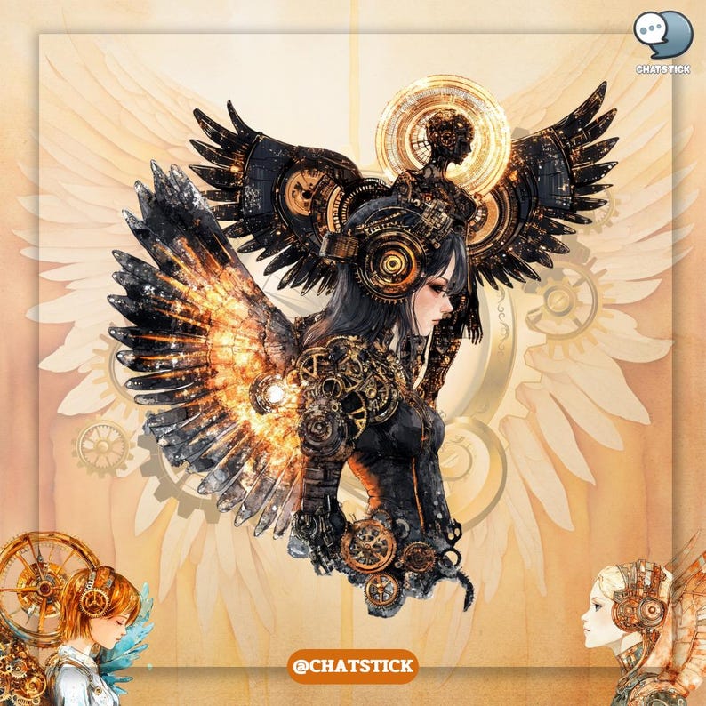 Steampunk Angel Cliparts - Fantasy Mechanical Winged Angels - 160 High ...