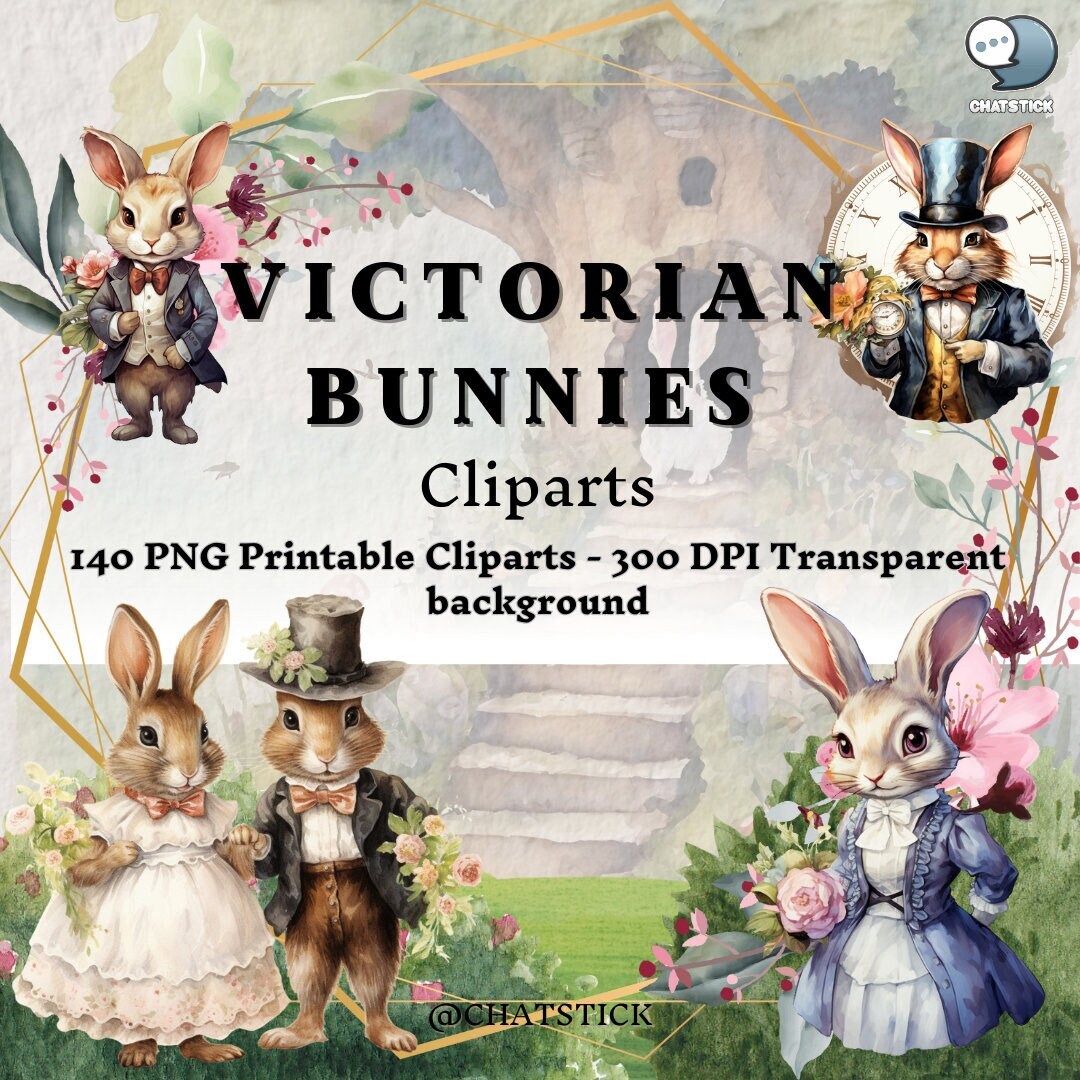 140 Victorian Bunnies Theme Digital Stickers Mega Pack - High ...