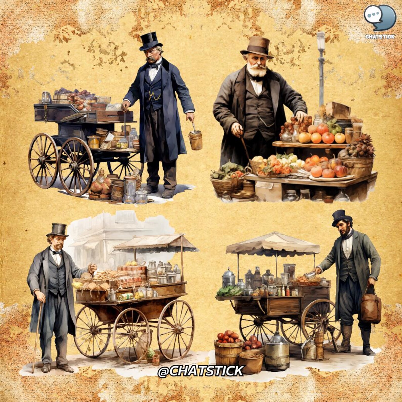 Victorian Street Vendors Clipart Pack - 160 PNG Printable Digital ...