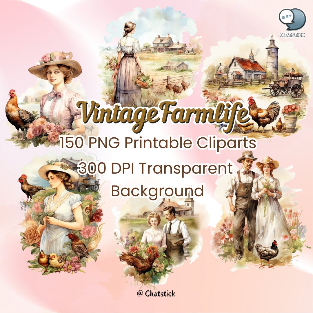 Farmhouse Clipart Bundle: Vintage Farmlife Watercolor Mega Pack - 120 ...