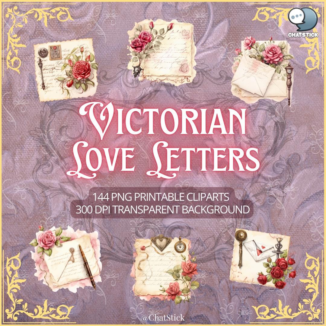 Victorian Love Letters Clipart Bundle – 144 PNG Digital Images ...