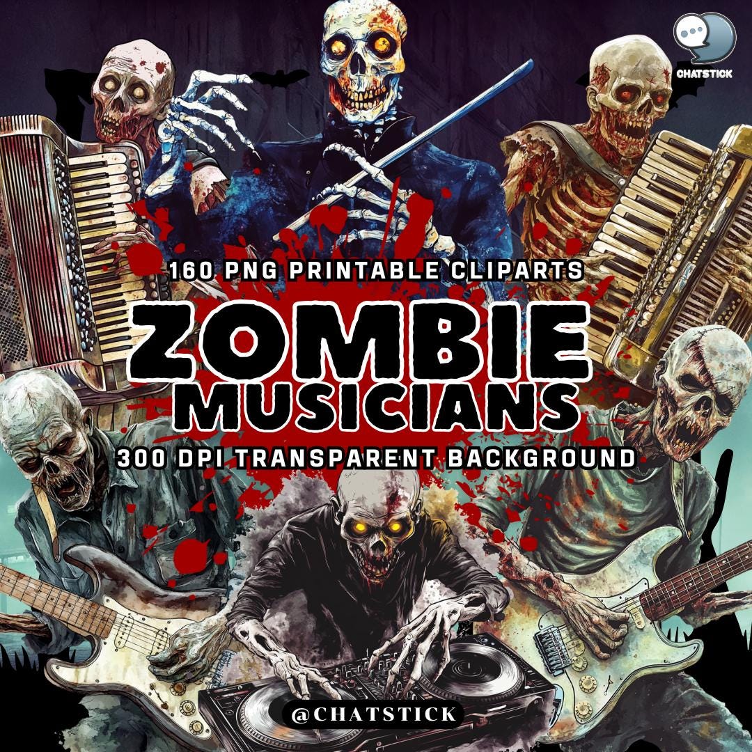 Zombie Musicians Clipart - 160 Undead Rockstars & Jazz Legends PNG for ...