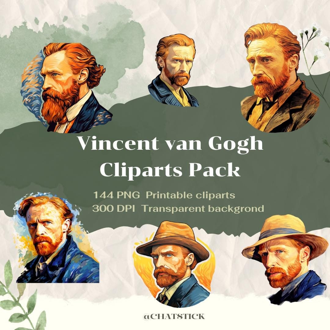 Vincent Van Gogh Digital Stickers Pack - 144 PNG Cliparts for Printable ...
