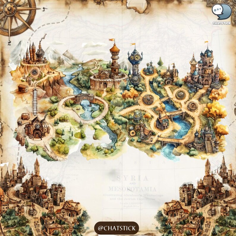 Steampunk Adventure Maps Clipart Bundle - 160 PNG Victorian Steampunk ...