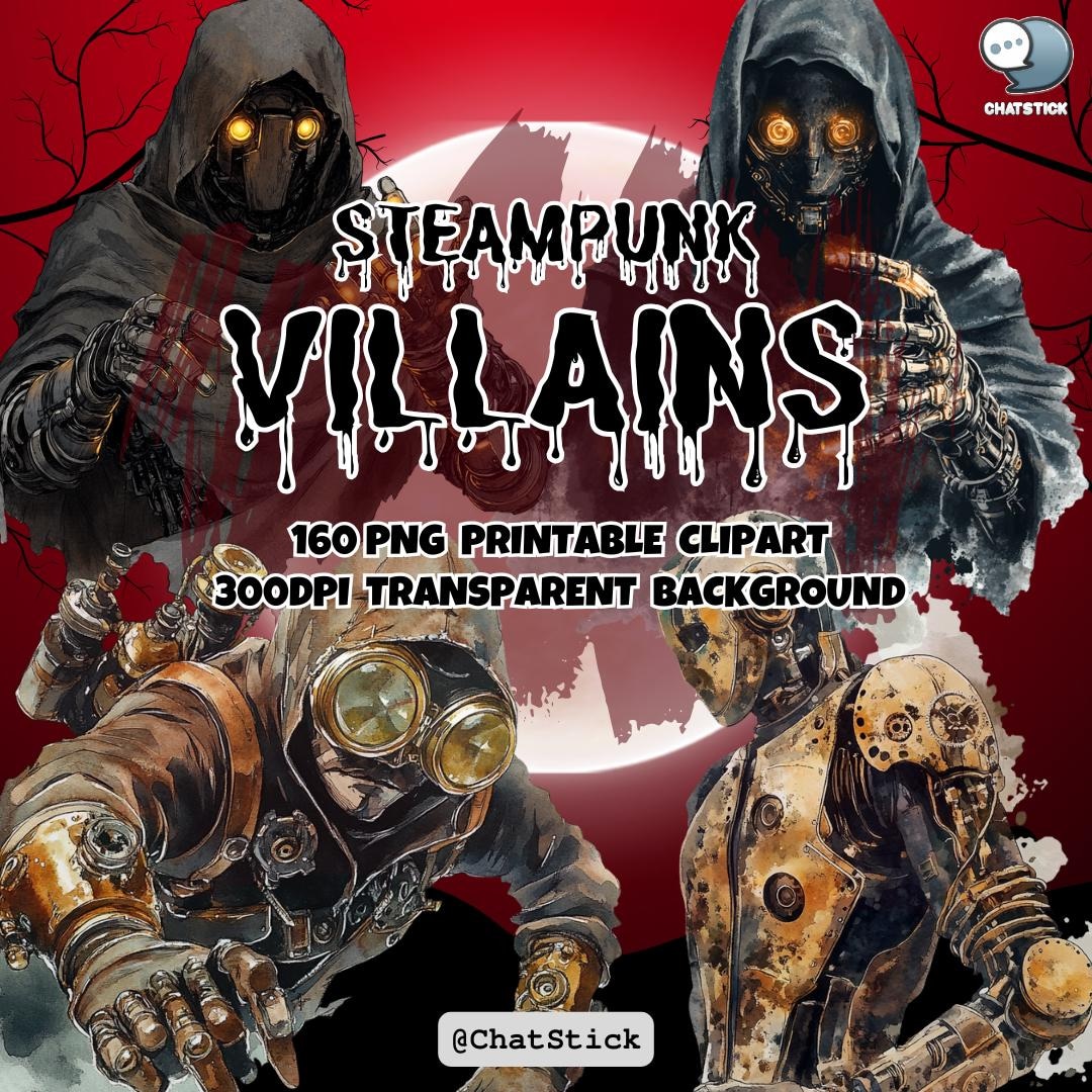 Steampunk Villains Digital Clipart Bundle - 160 PNG Dark Mechanical ...