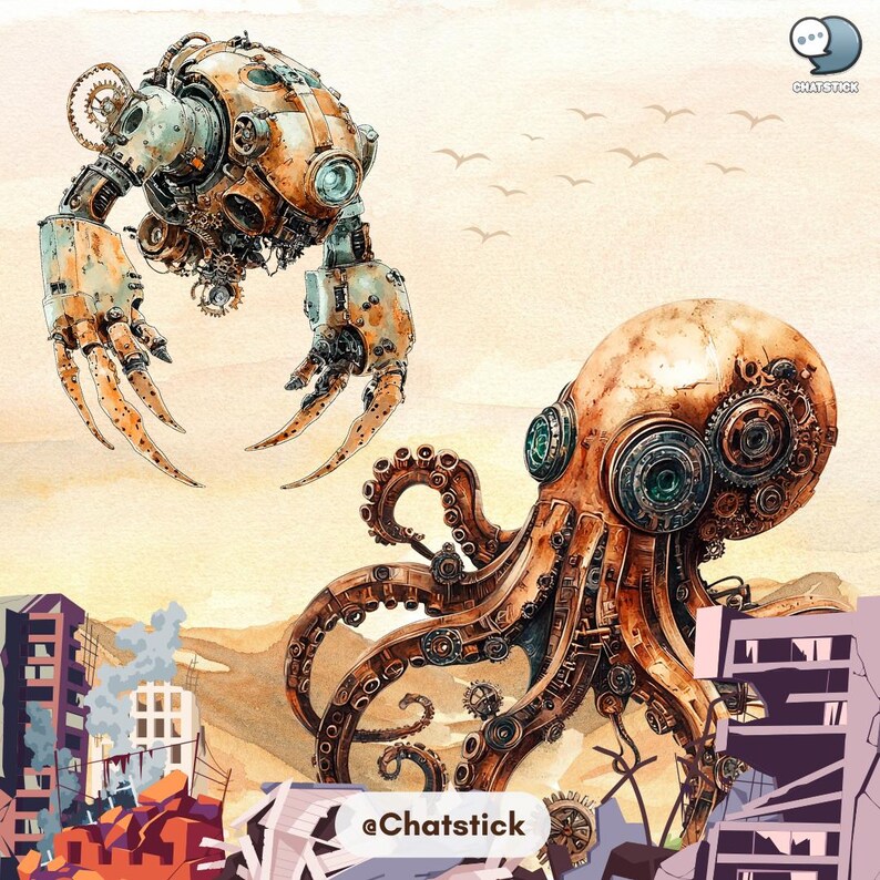 Steampunk Robots Clipart - 160 Victorian Mechanical Robots PNG, Gears ...