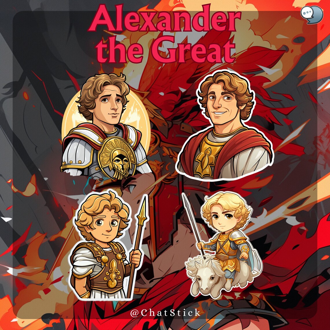 Alexander the Great Stickers: 80 Digital Clipart Pack in PNG, JPG, SVG ...