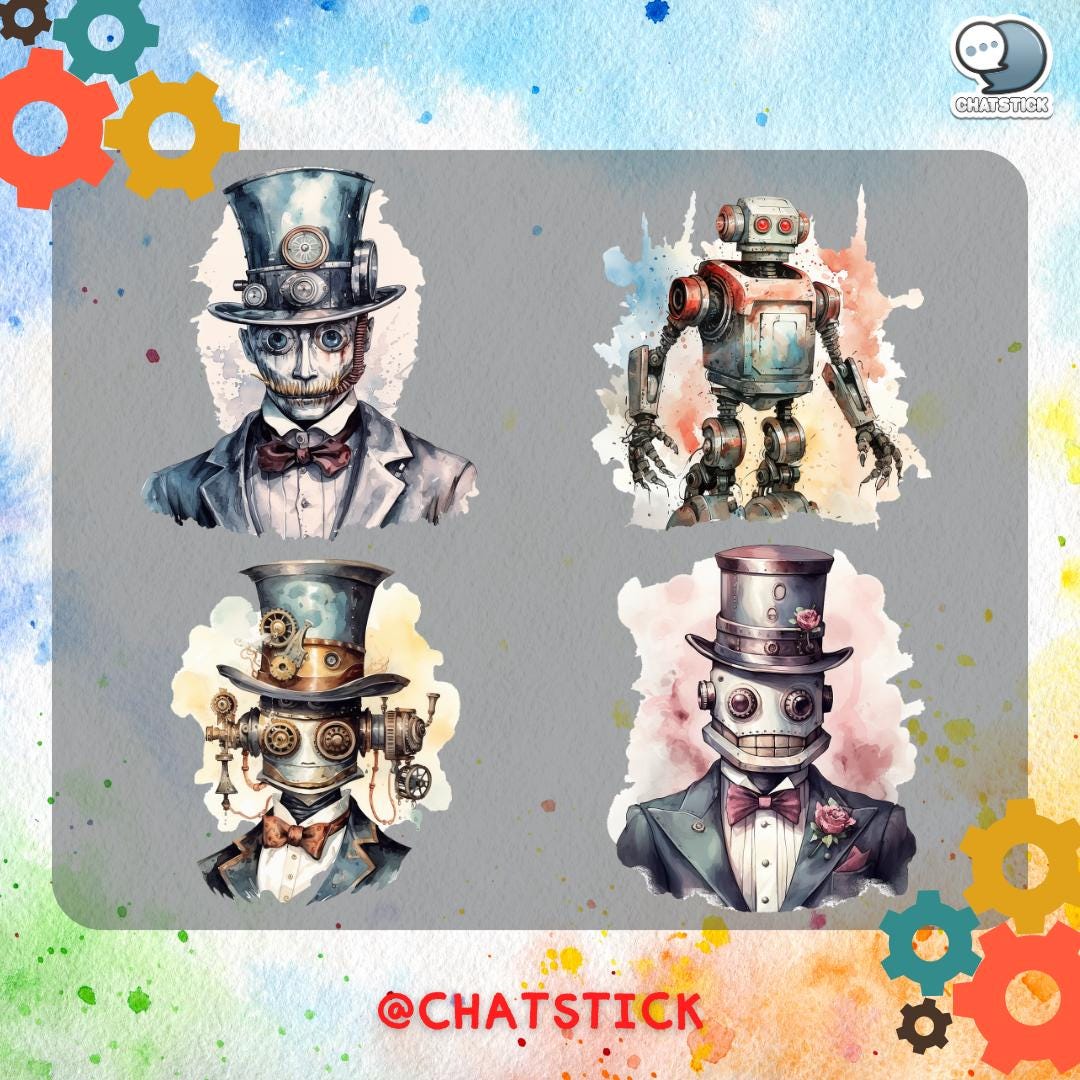 140 Victorian Robot Style Digital Clipart Pack - Steampunk-inspired PNG ...