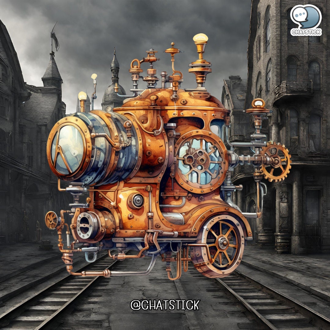 Victorian Steampunk Inventions Mega Pack: 180 Watercolor Clipart, High ...